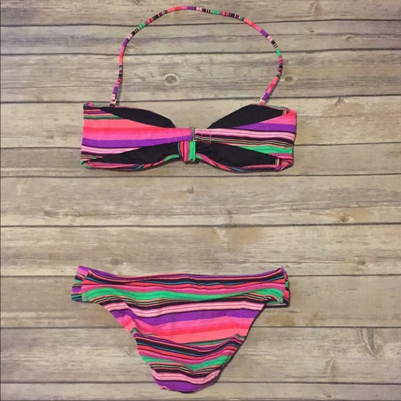 Victoria's Secret | Swim | Vs Striped Bandeau Bikini Size Mxs | Poshmark